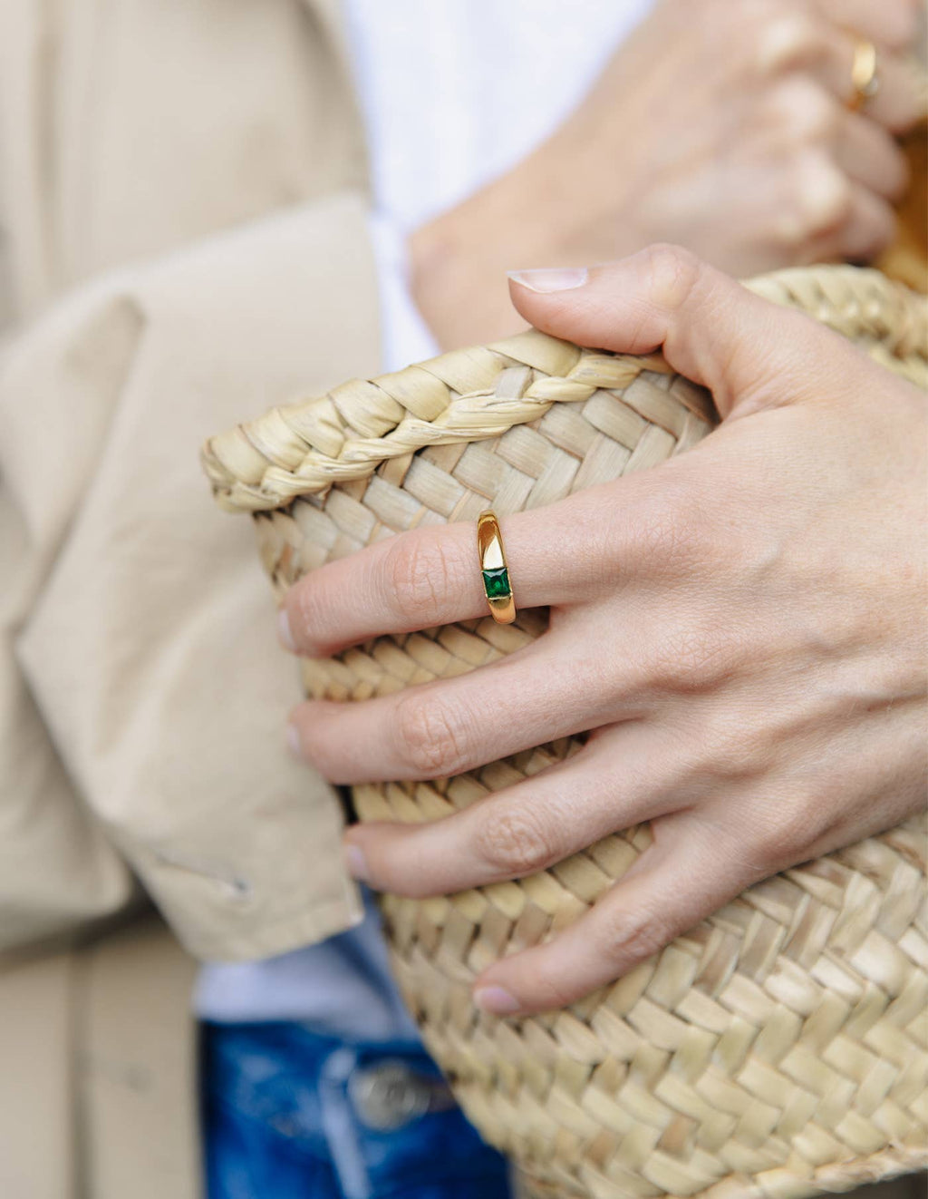 Gold Modern Gemstone Signet Ring, Waterproof: Large – Real Clothing ...